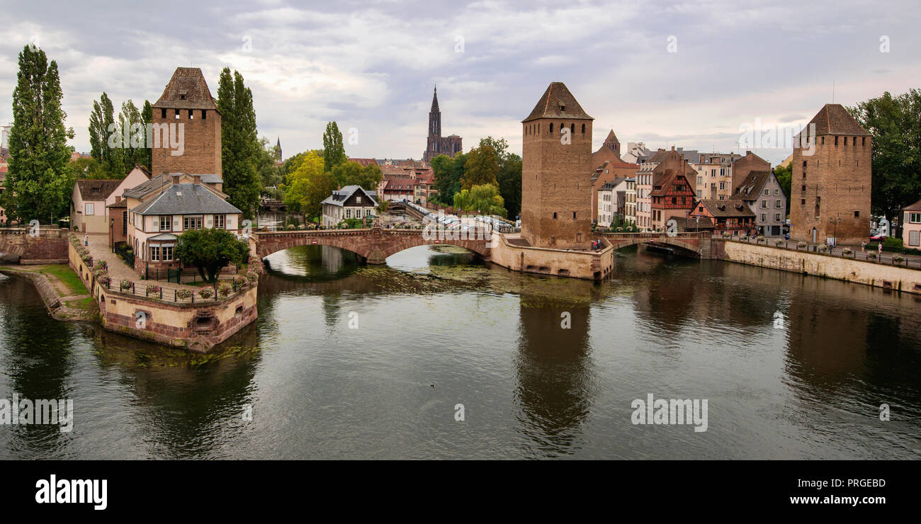Canals and Medieval Towers of Strasbourg, Alsace, France. Strasbourg is ...