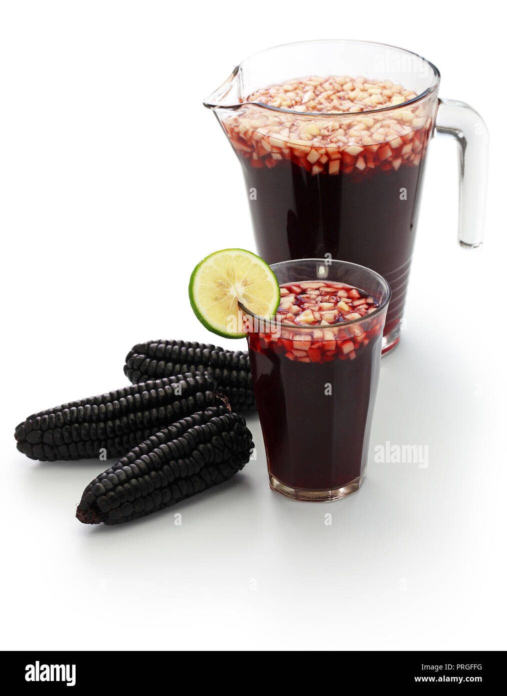 chicha morada, peruvian purple corn drink isolated on white background ...