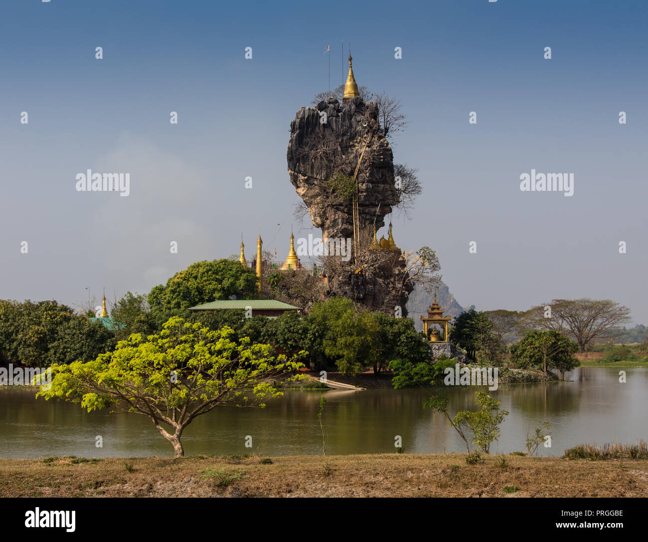 Holy Temple Golden rock of Kyaiktiyo, Myanmar Stock Photo - Alamy