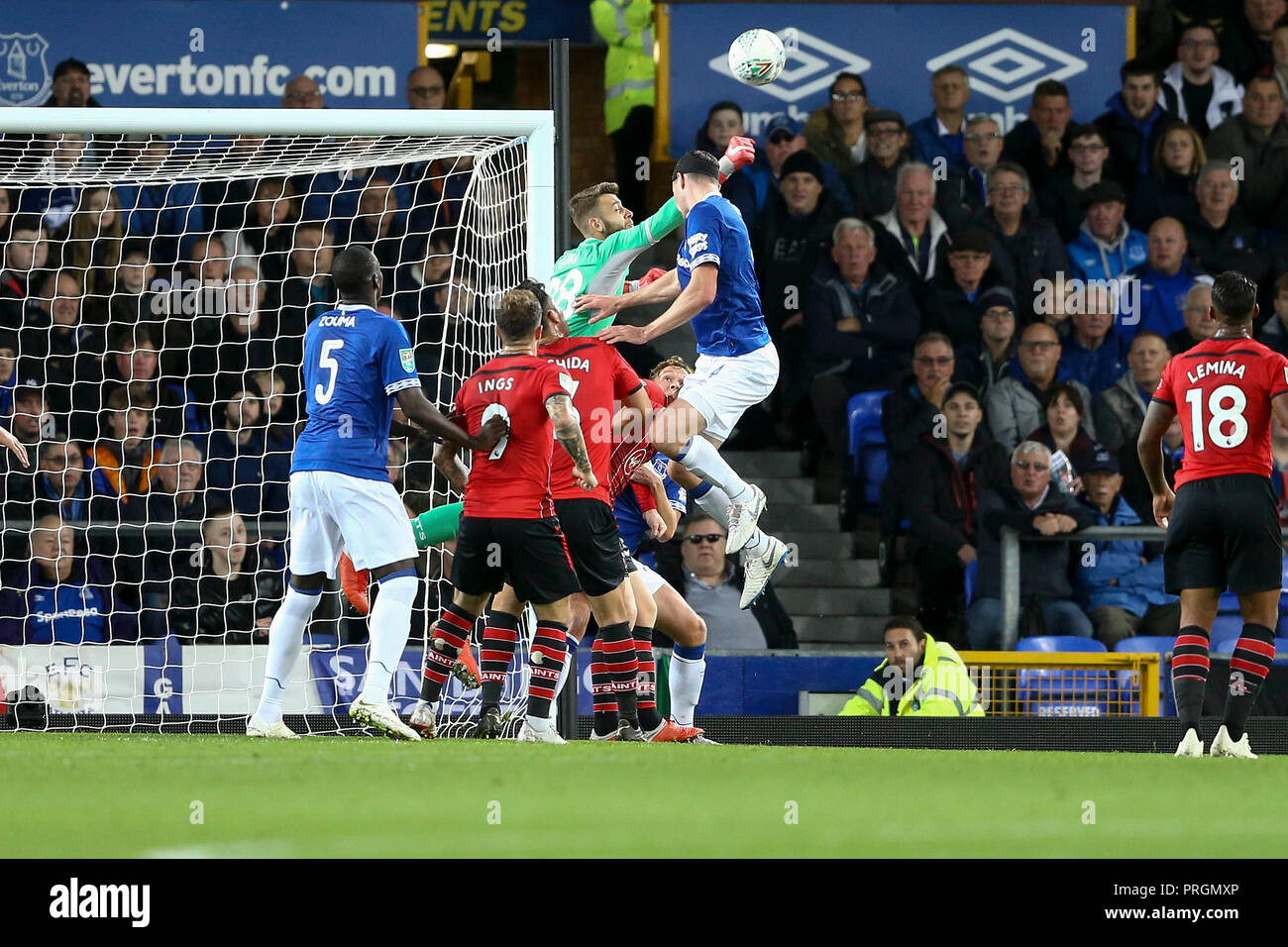 Liverpool, UK. 2nd October, 2018. Southampton Goalkeeper Angus Gunn ...