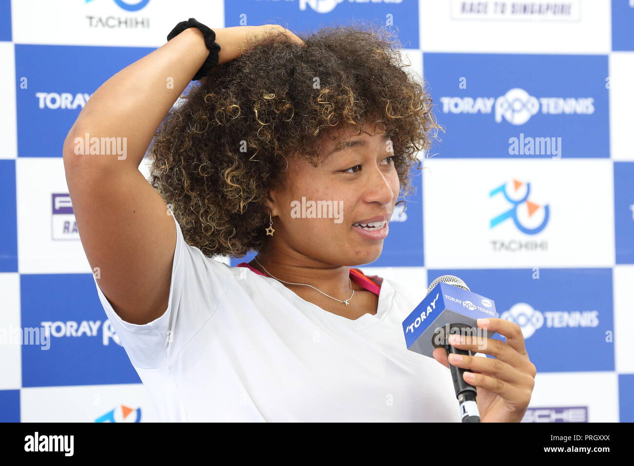 Mari Osaka of Japan attends a press conference during WTA Toray PPO ...