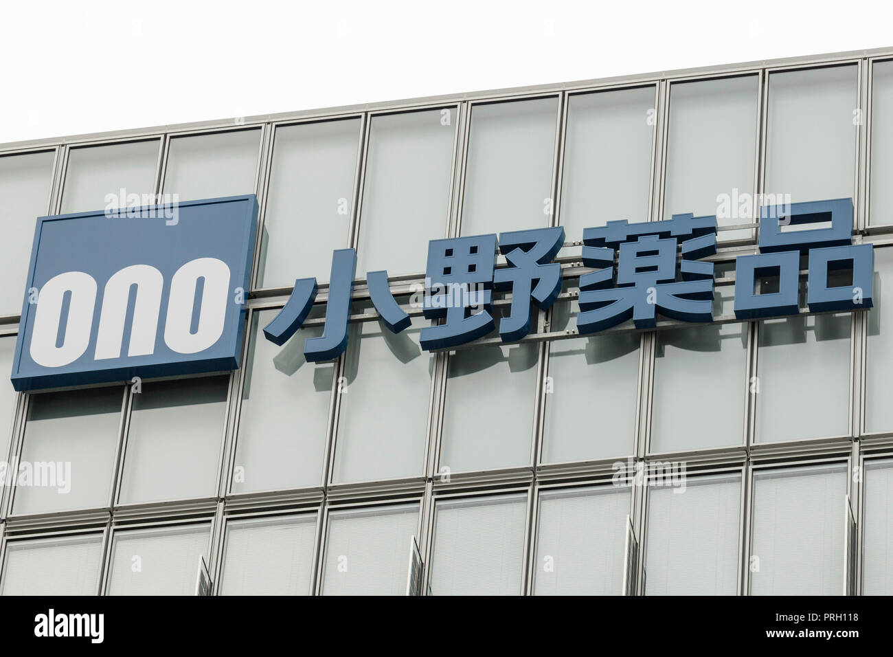 A signboard of Ono Pharmaceutical Co., Ltd.'s on display outside its ...