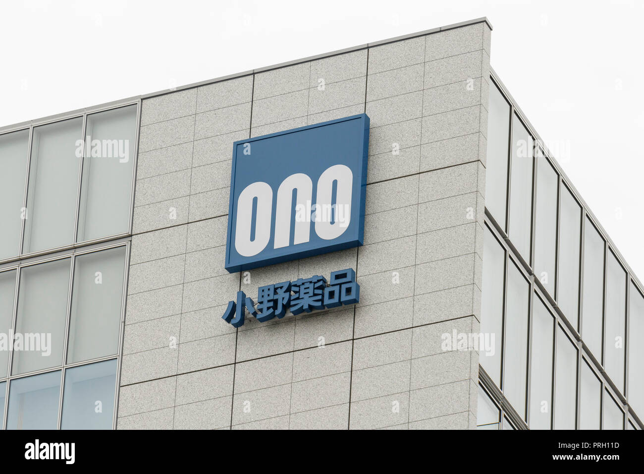 A signboard of Ono Pharmaceutical Co., Ltd.'s on display outside its ...