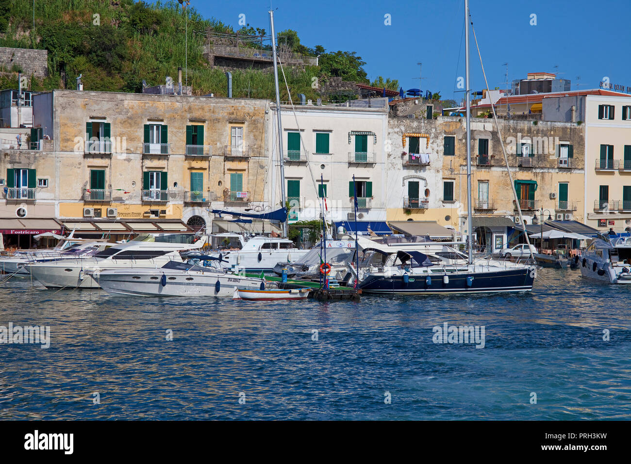 Houses at waterfront of Ischia Porto, Ischia island, Gulf of Neapel ...