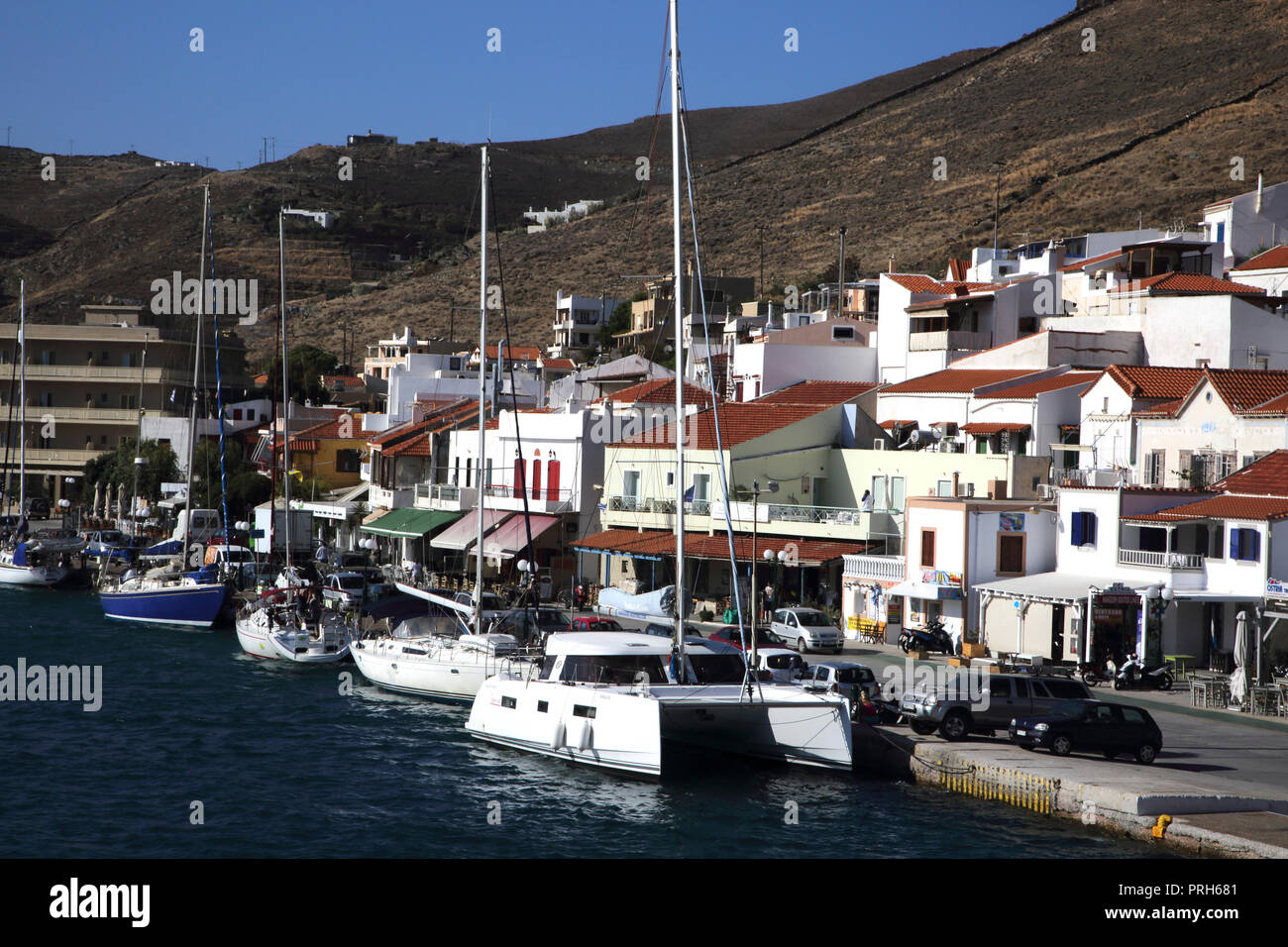 Kea Island Greece Port Korissia Catamaran in Harbour Stock Photo - Alamy