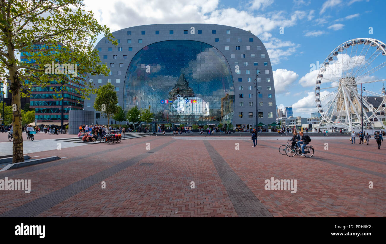 Look through with nice reflections in the glass of the market hall in ...