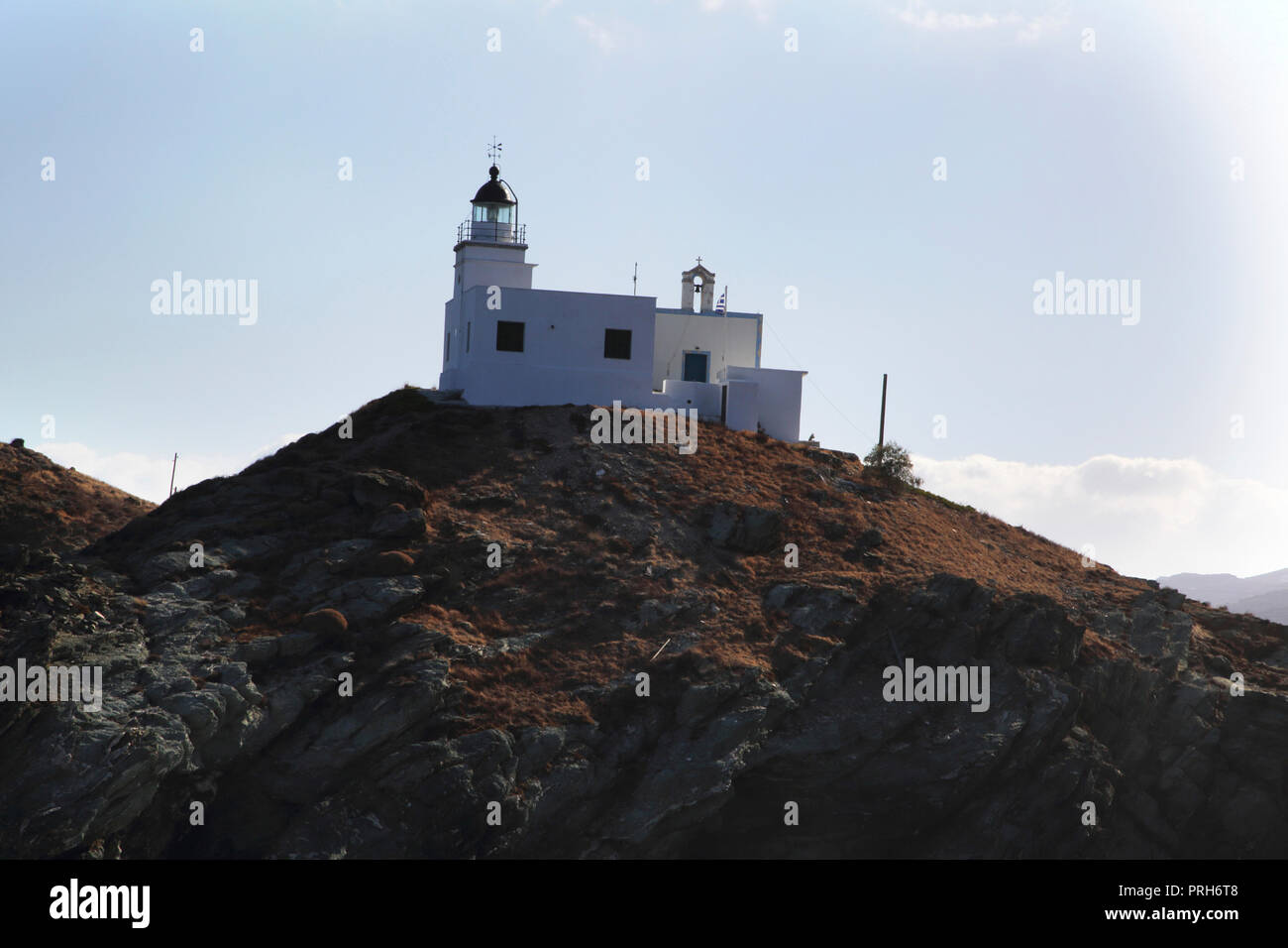 Kea Island Greece Kea Lighthouse and Agios Nikolaos Church Stock Photo ...