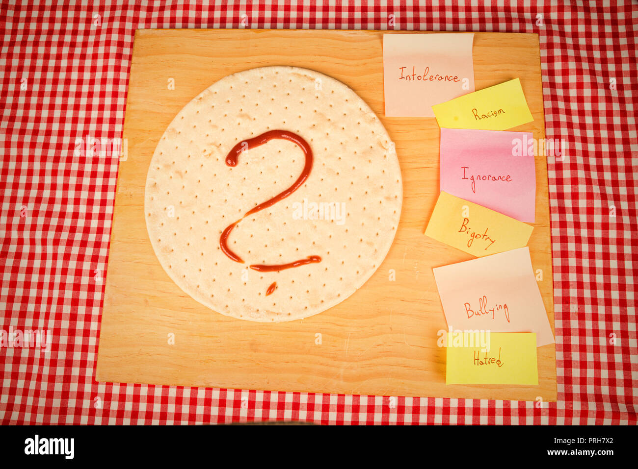 Pizza ingredients on sticky notes, a social hatred concept Stock Photo ...