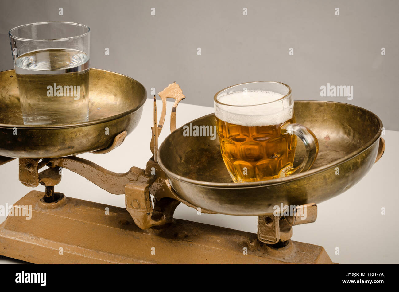 Beer and water on vintage scales, an alcoholism concept Stock Photo - Alamy