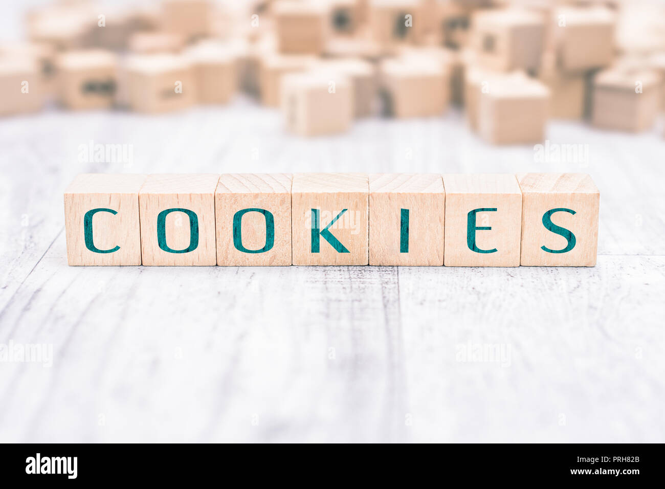 The Word Cookies Formed By Wooden Blocks On A White Table Stock Photo ...