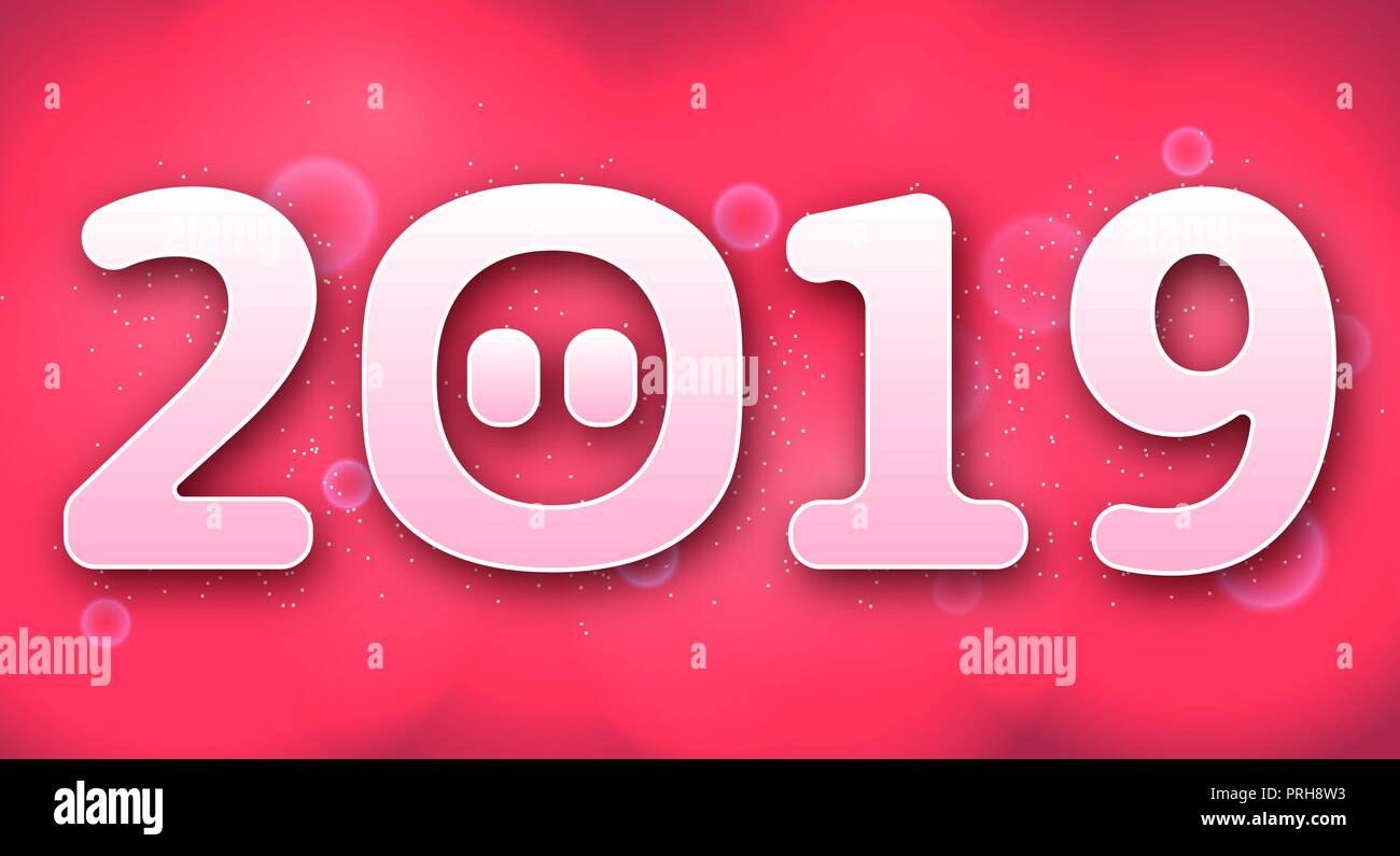 Happy New Year 2019, Funny Card Design with Cartoon Pigs Nose Stock ...