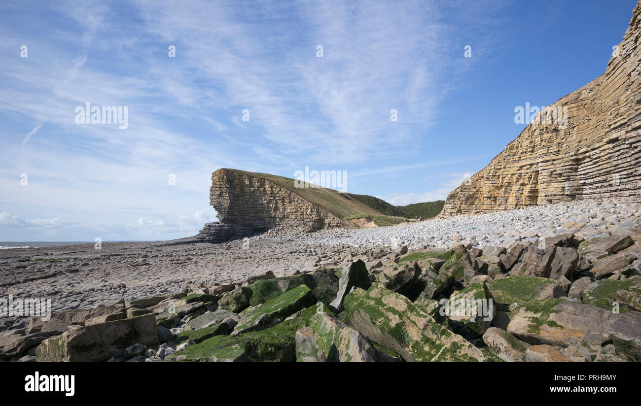 Cliffs of interbedded limestone and mudstone with undercutting visible ...
