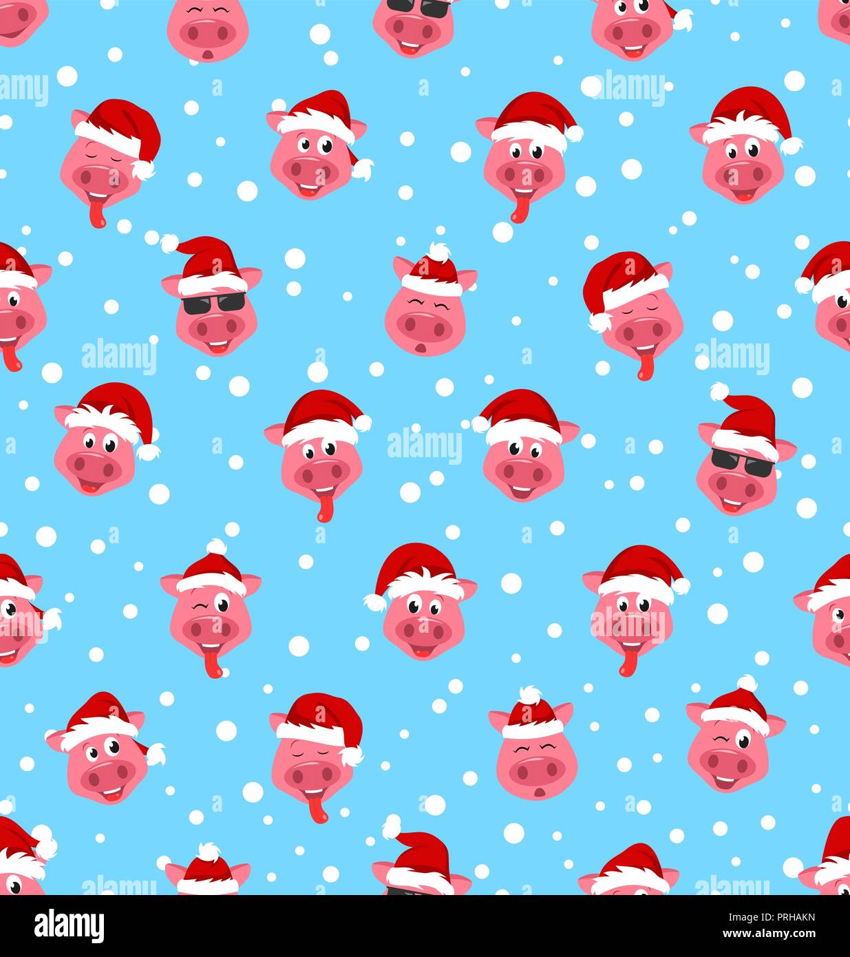 Seamless Print with Cartton Funny Pigs in Sata Hats, Symbol New Year ...