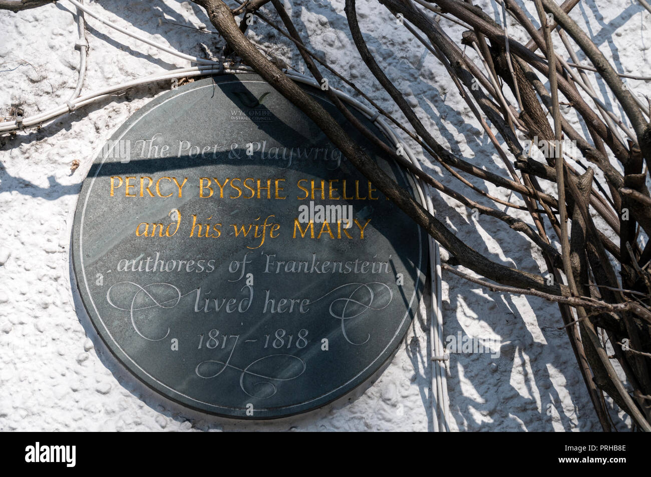 A wall mounted plaque stating that the the author of Frankenstein, Mary ...