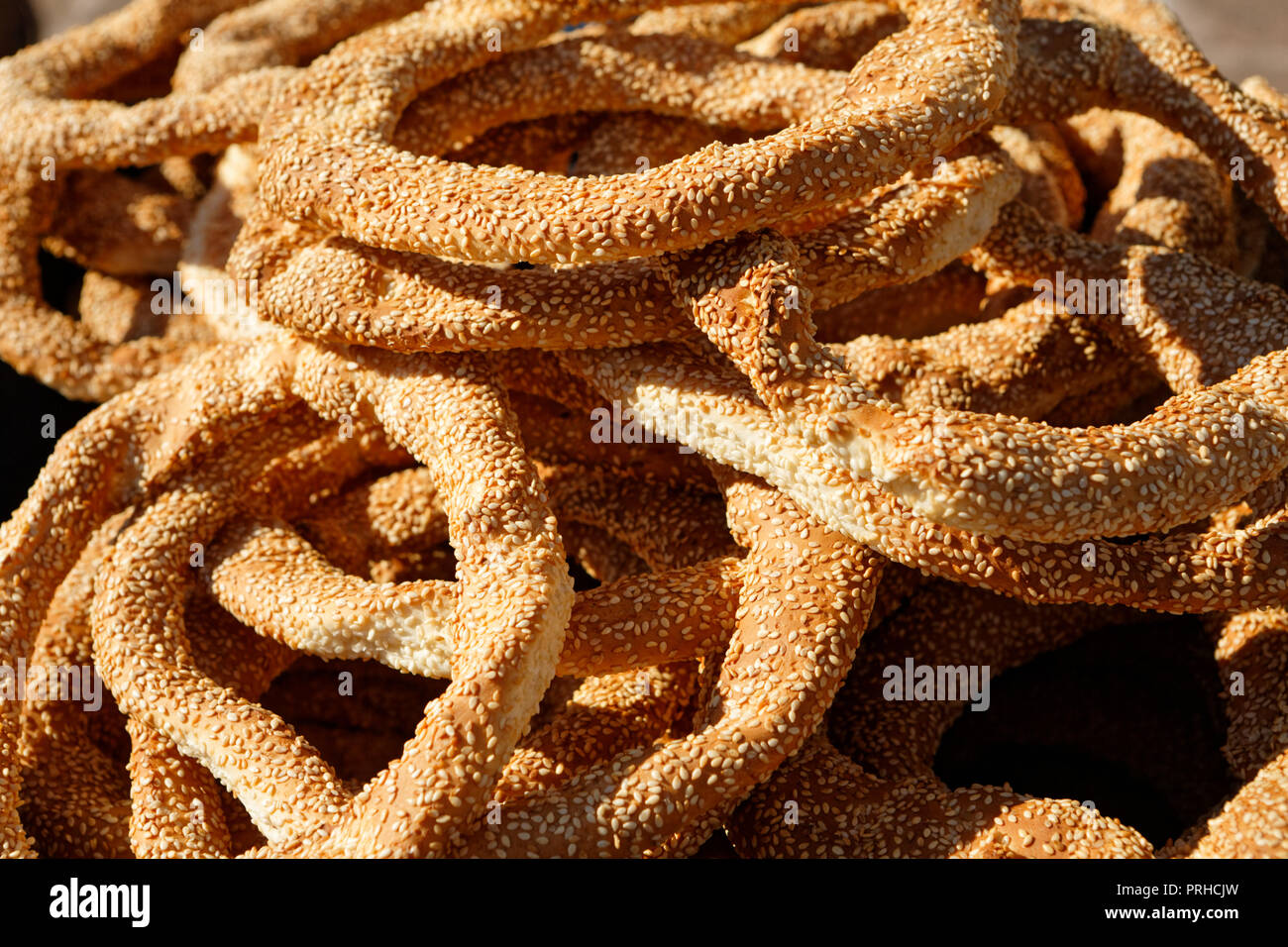 Koulouri thessalonikis, a traditional Greek sesame seed bread rings ...