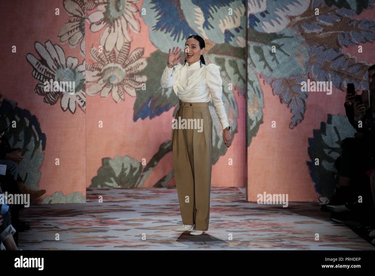 NEW YORK, NY - FEBRUARY 12: Designer Nicky Zimmermann walks the runway ...