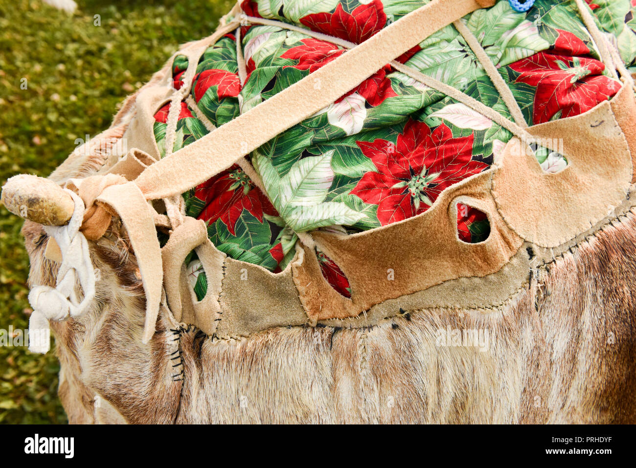 Old indigenous transport bag made from moose-hide, Northern Quebec ...