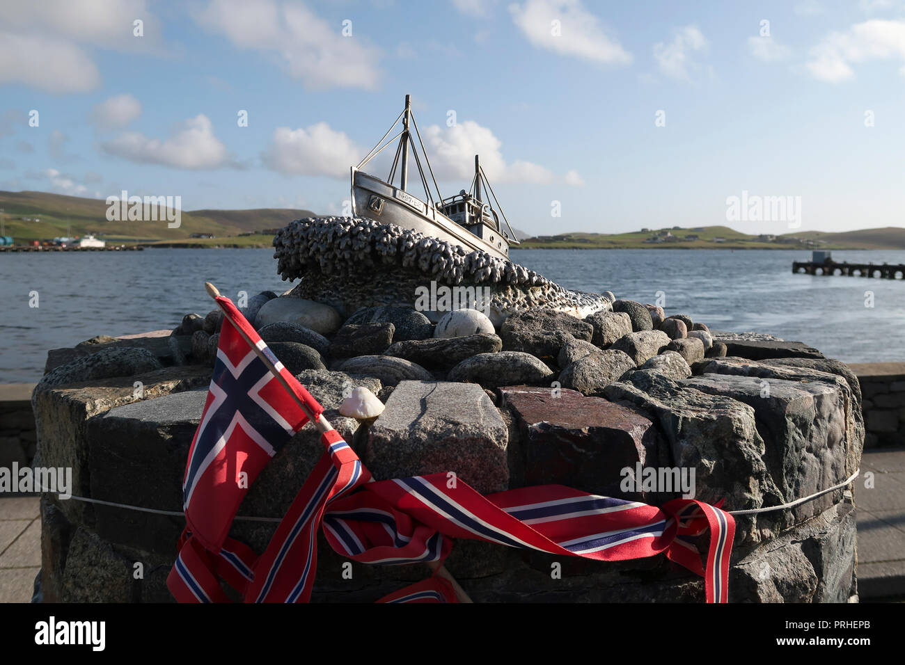 Memorial to the Shetland Bus wartime operation in Scalloway Shetland ...