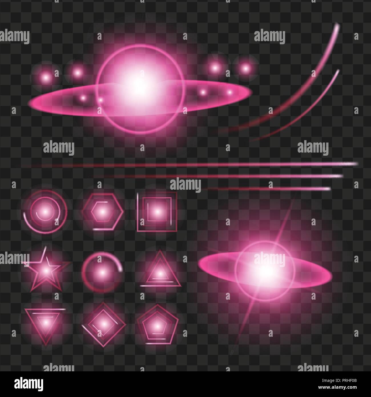 Purple shine stars with glitters, sparkles icons set. Effect twinkle ...