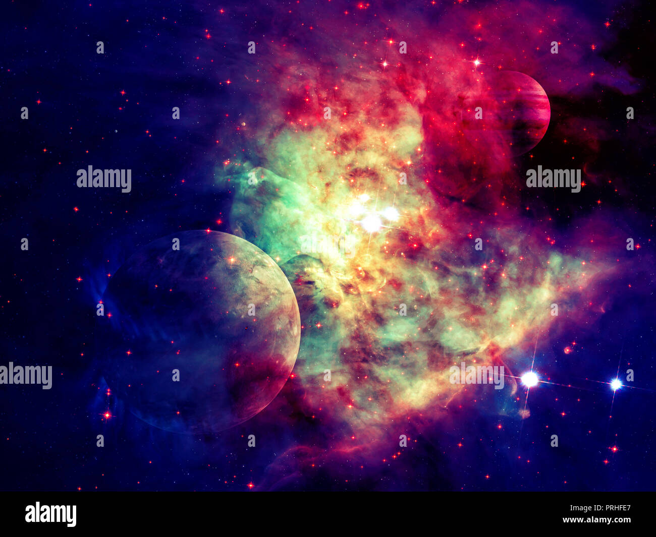 Planet and nebula in outer space. Elements of this image furnished by ...