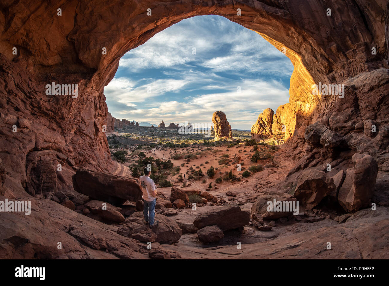 View south from inside Double Arch, Arches NP Stock Photo - Alamy