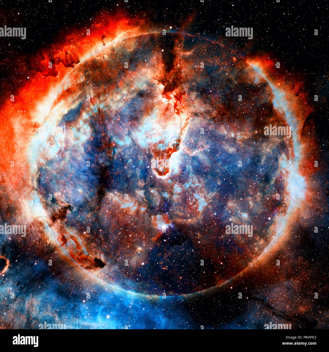 Hot sun on a background of the nebula. Science fiction art. Elements of ...