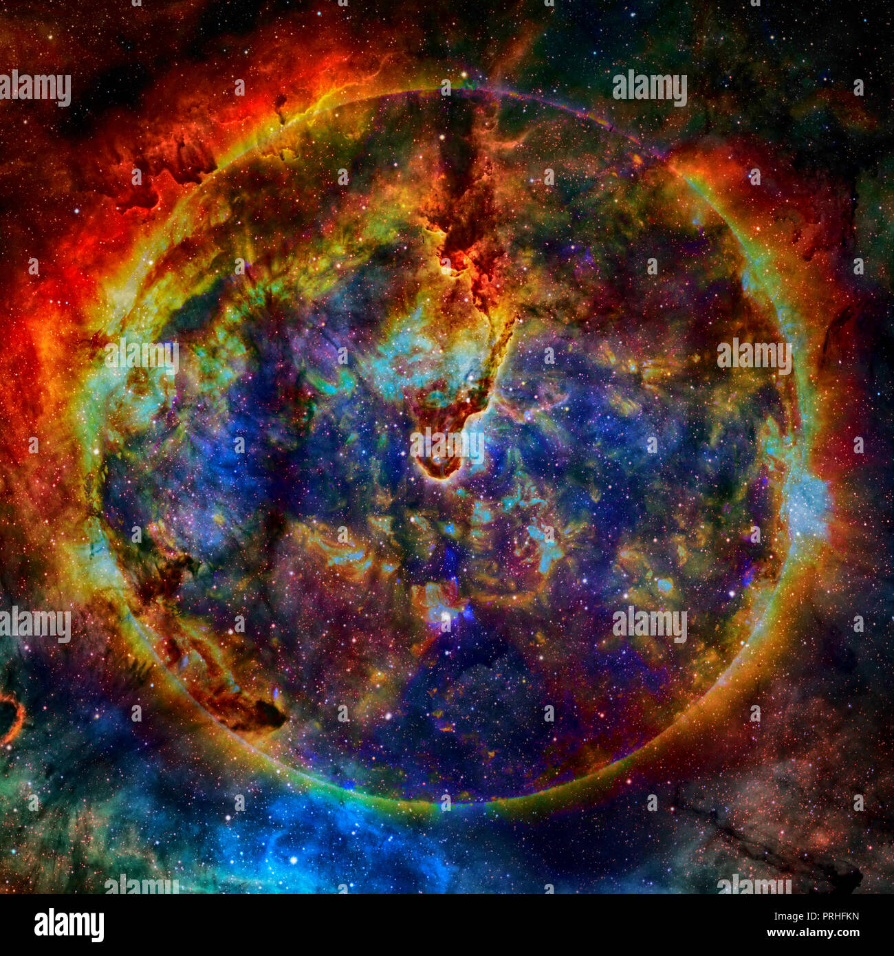 Hot sun on a background of the nebula. Science fiction art. Elements of ...