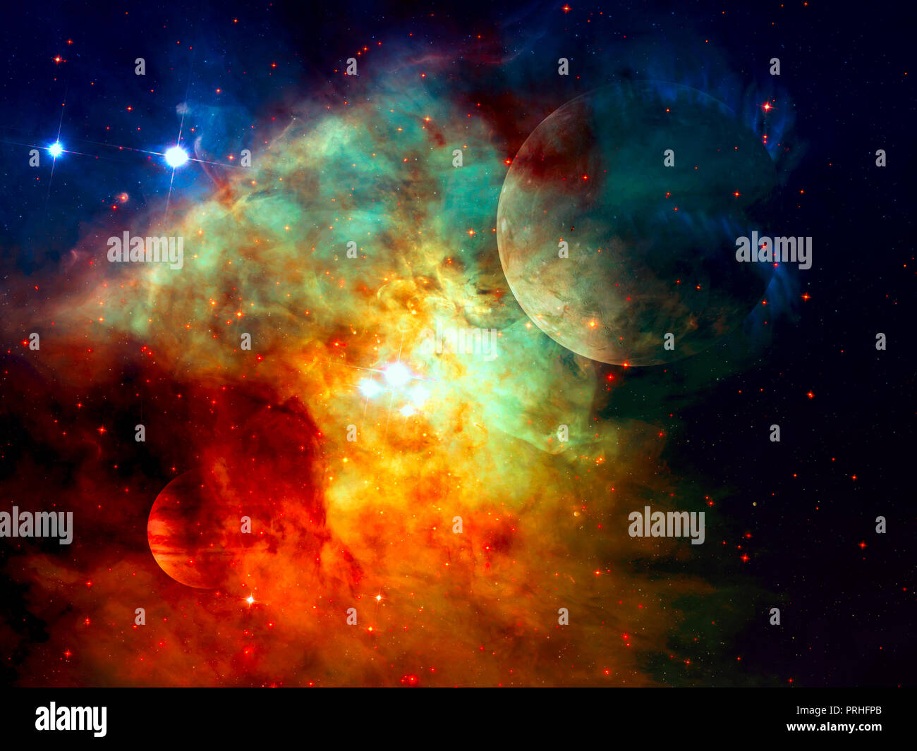 Planet and nebula in outer space. Elements of this image furnished by ...