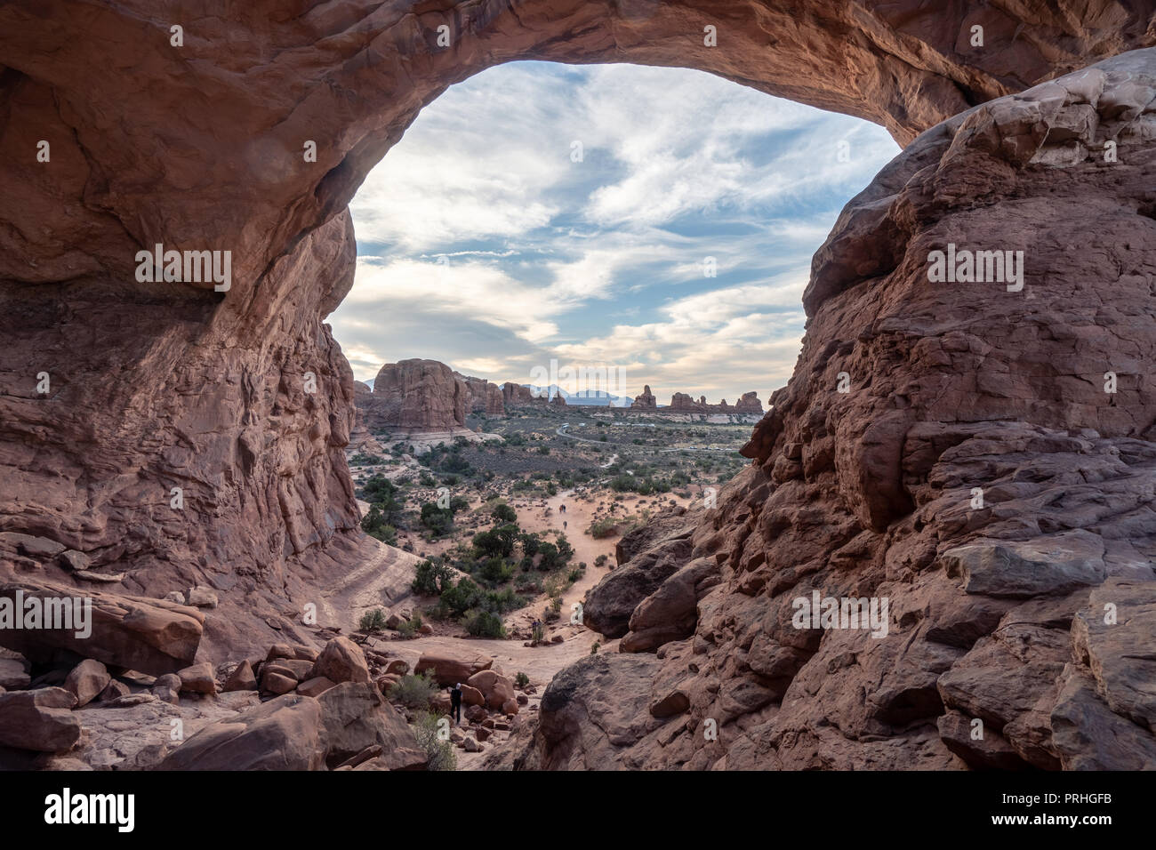 View south from inside Double Arch, Arches NP Stock Photo - Alamy