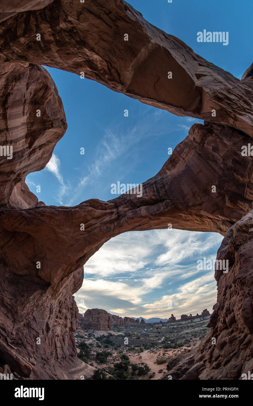 View south from inside Double Arch, Arches NP Stock Photo - Alamy