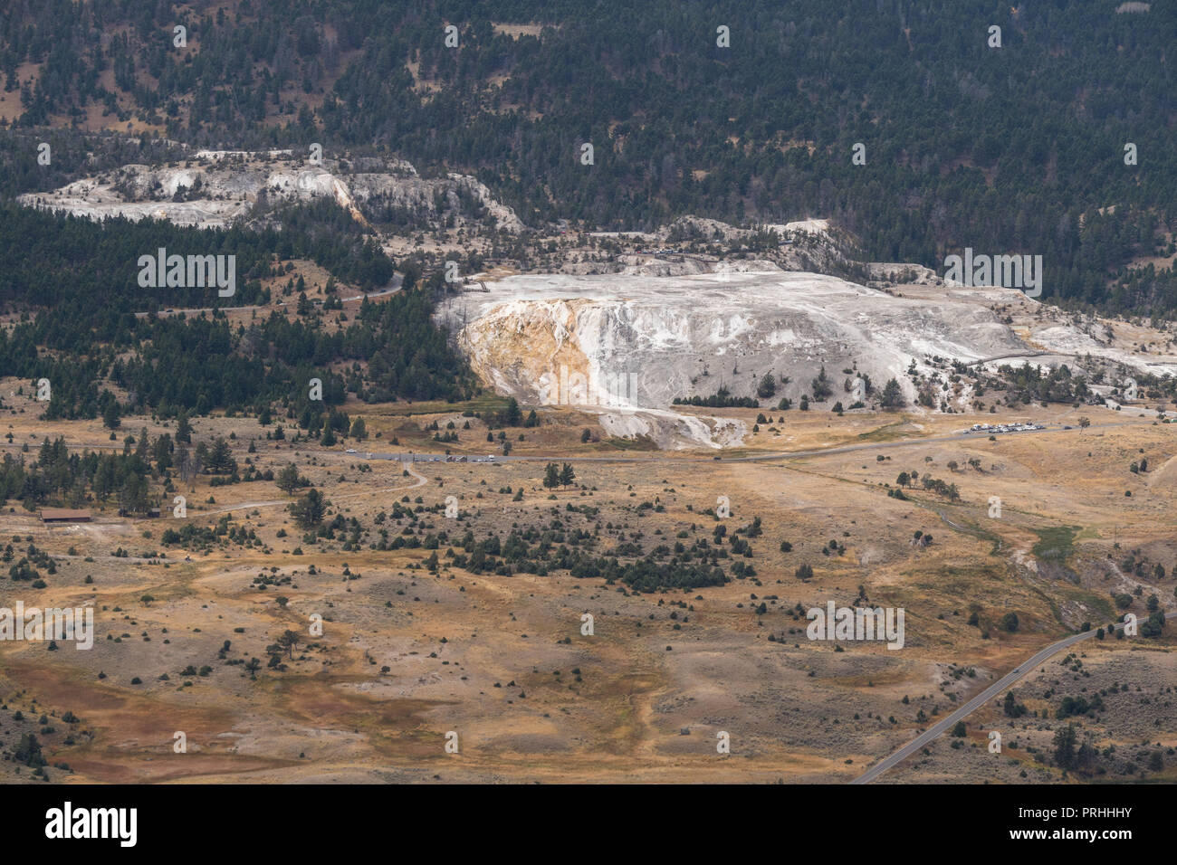 View over Mammoth Hot Springs from Mt. Everts in Yellowstone National ...