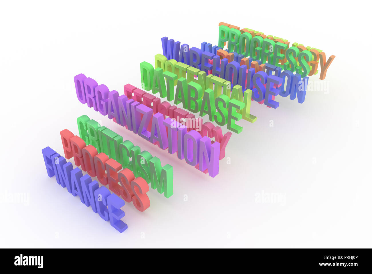 Process, organization & finance, business conceptual colorful 3D words ...