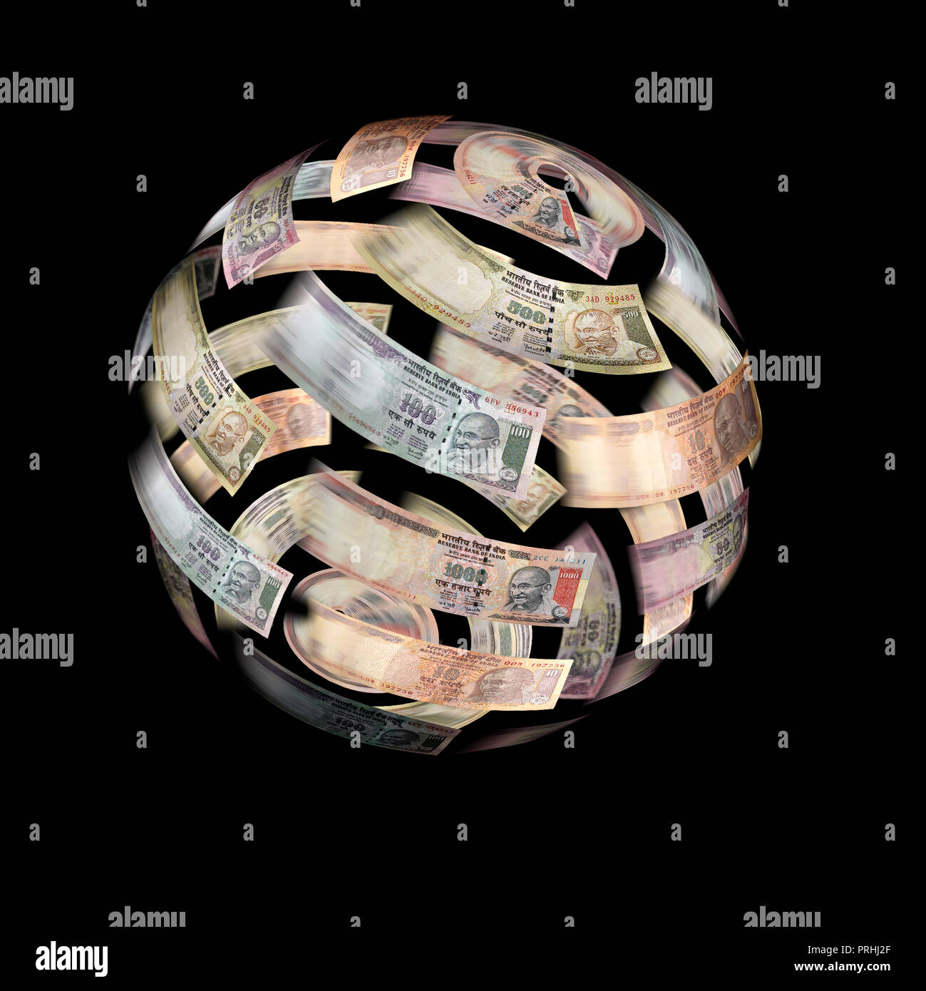 Currency notes in the shape of the Earth moving in a blur Stock Photo ...