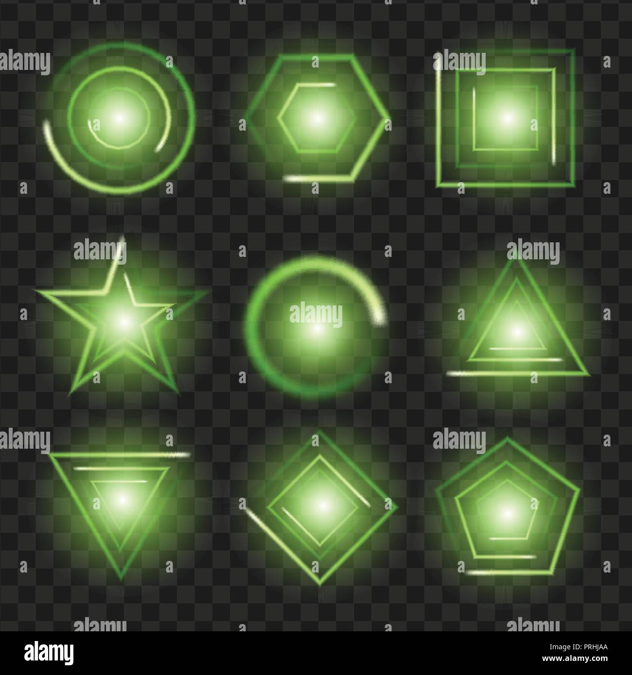 green Glowing lights shape on black transparent background. Vector ...