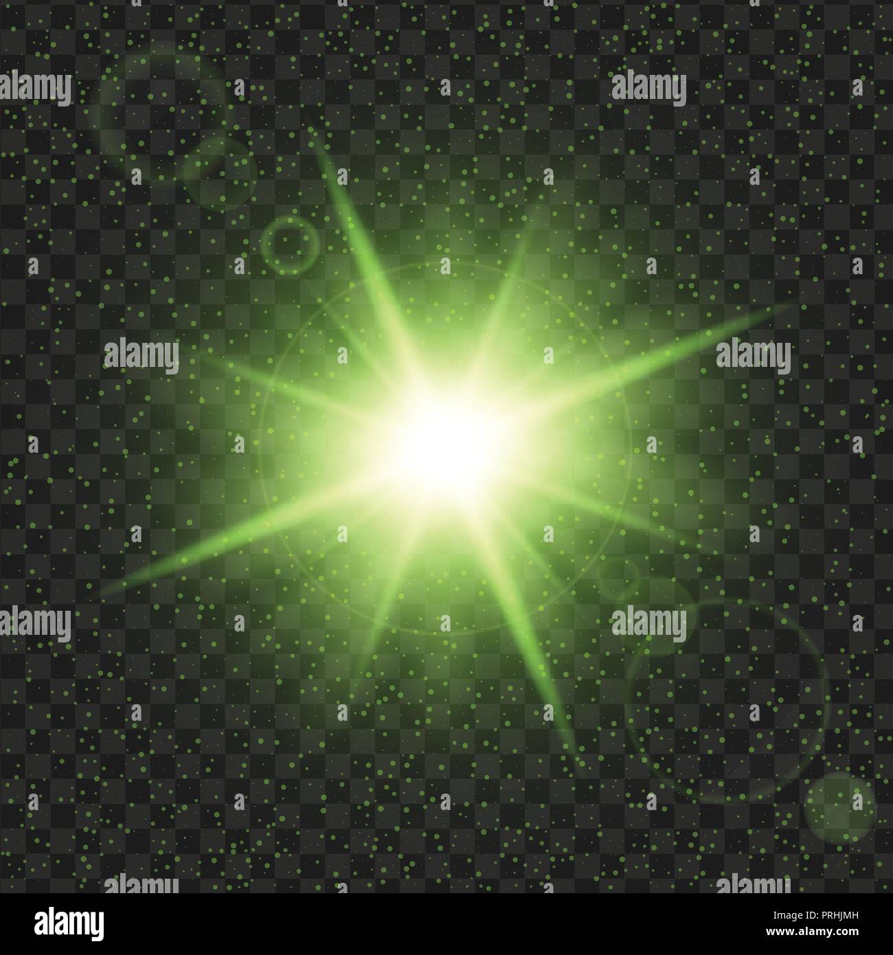 Green shine stars with glitters, Effect graphic light. Transparent ...