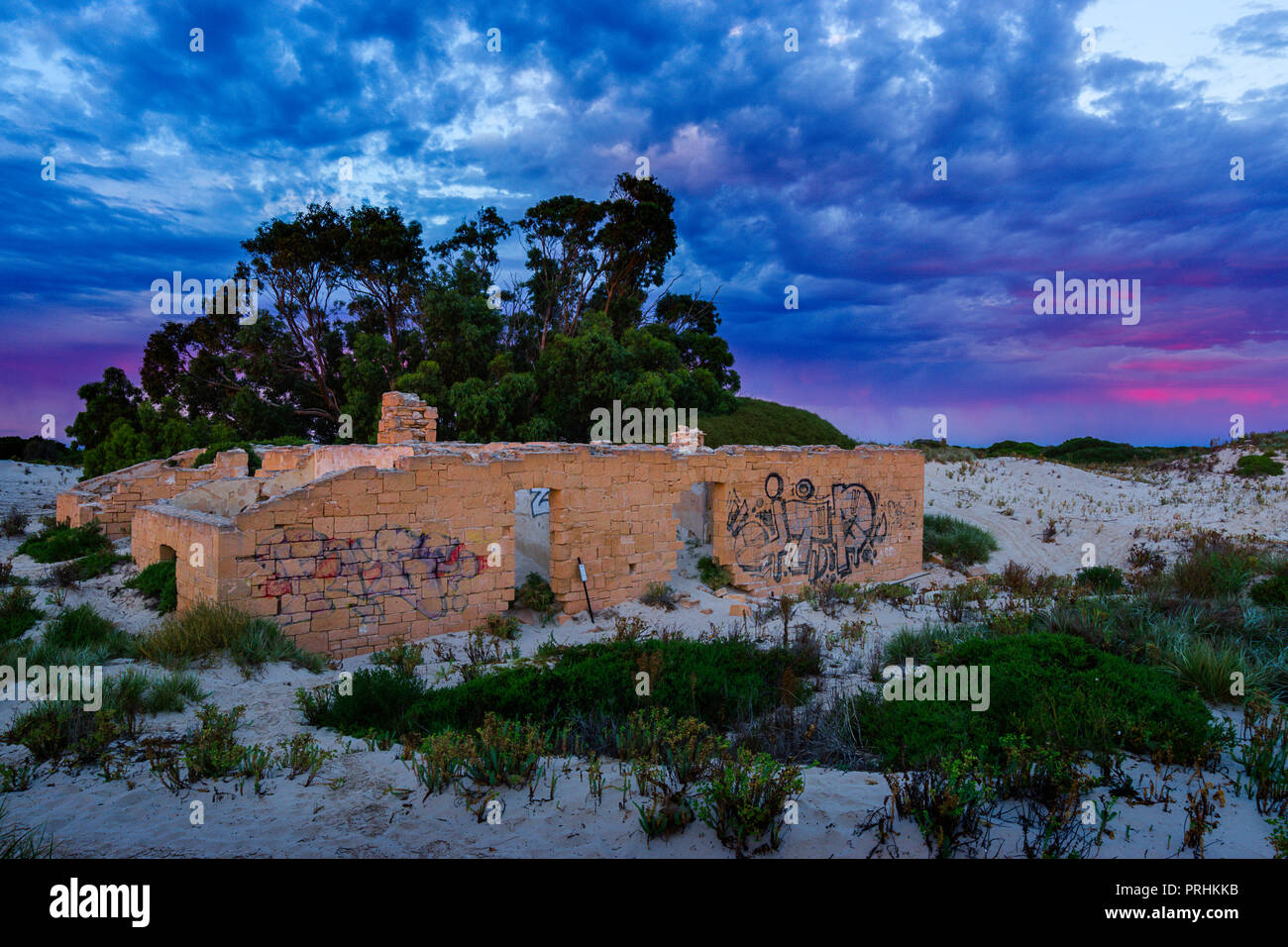 The ruins of the historic Eucla Telegraph Station covered with shifting ...