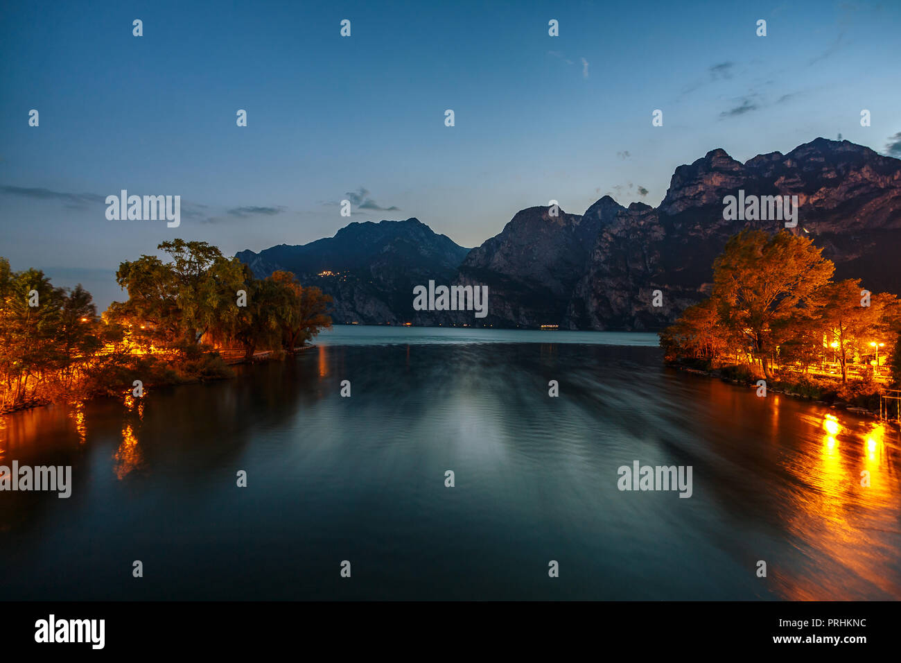 Gulf in Torbole, Italy. Night view Stock Photo - Alamy
