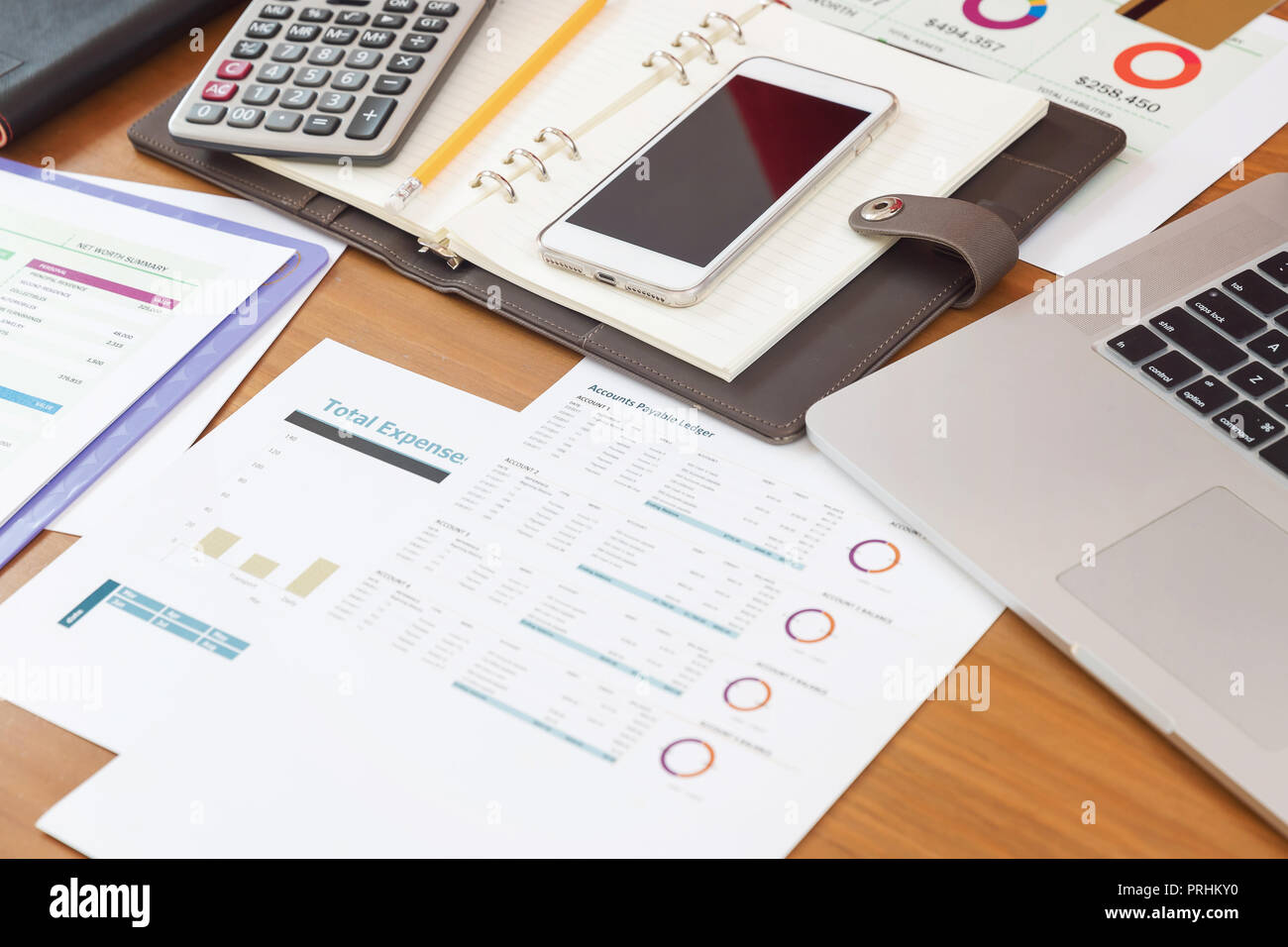 Business and finance concept of office working desk Stock Photo - Alamy