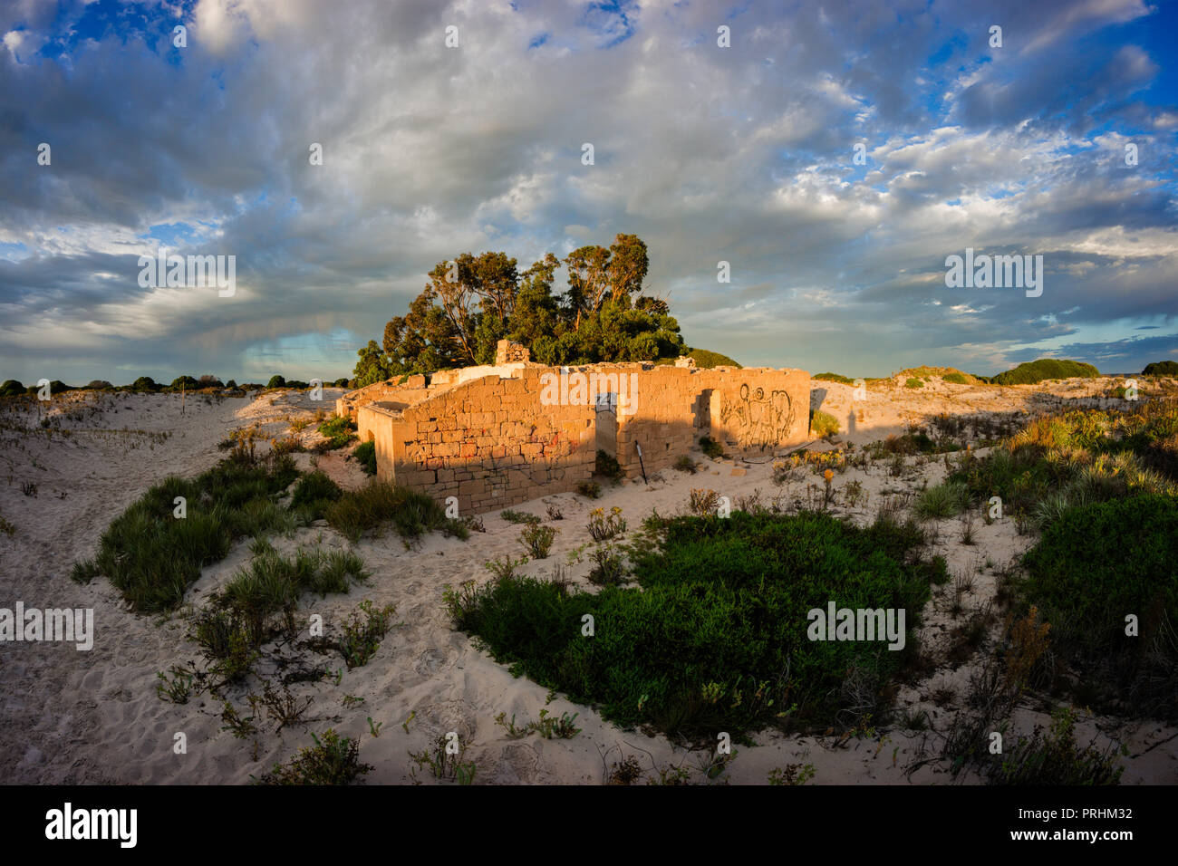 The ruins of the historic Eucla Telegraph Station covered with shifting ...