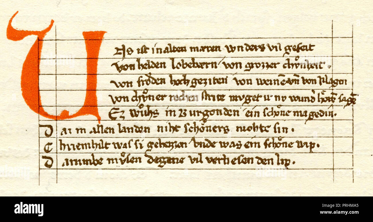 Beginning of the Nibelungenlied in the Hohenems-Munich manuscript (A ...