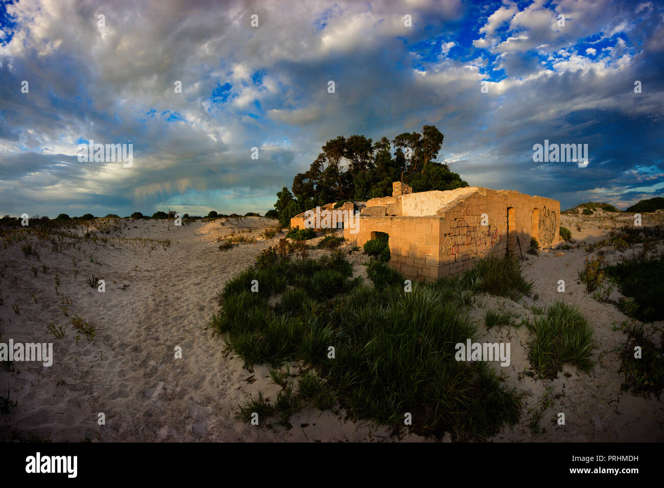 The ruins of the historic Eucla Telegraph Station covered with shifting ...