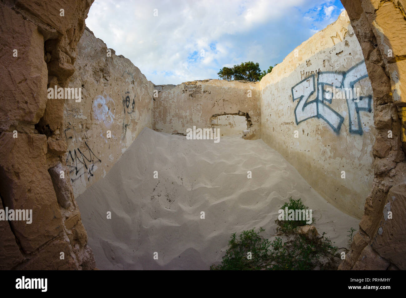 The ruins of the historic Eucla Telegraph Station covered with shifting ...
