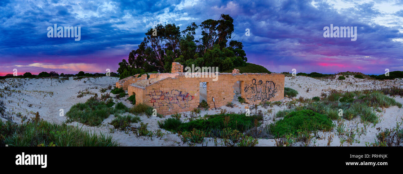 The ruins of the historic Eucla Telegraph Station covered with shifting ...