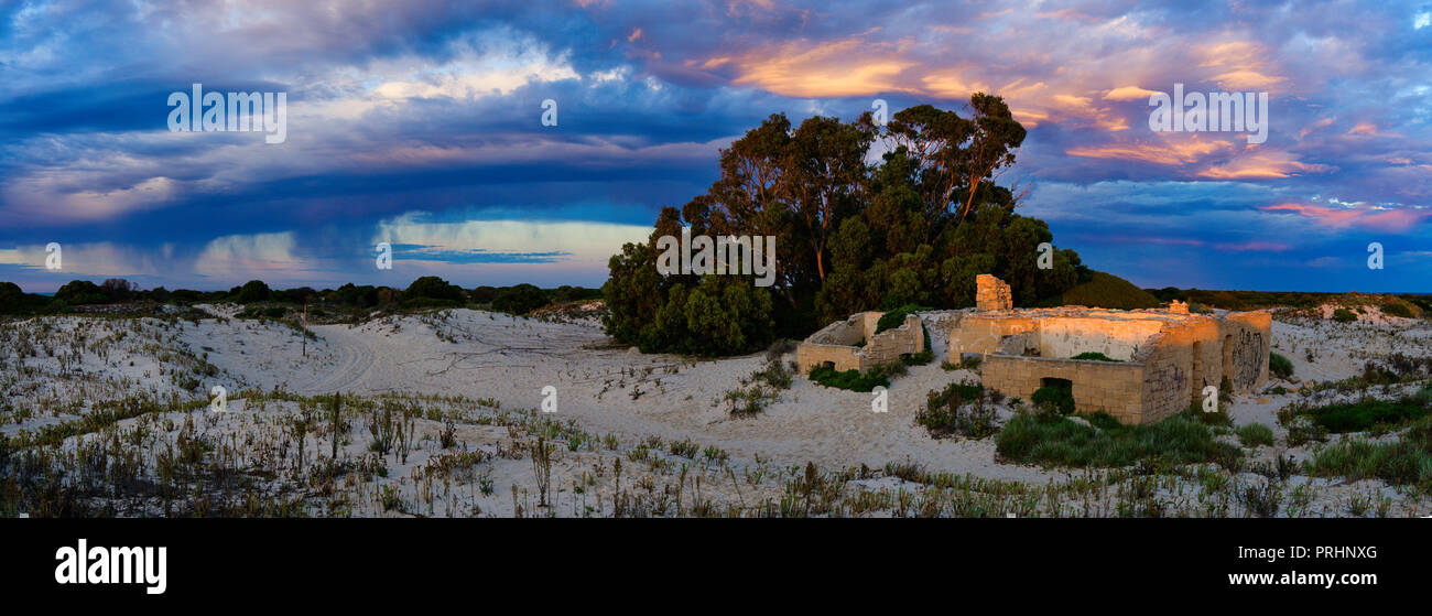The ruins of the historic Eucla Telegraph Station covered with shifting ...