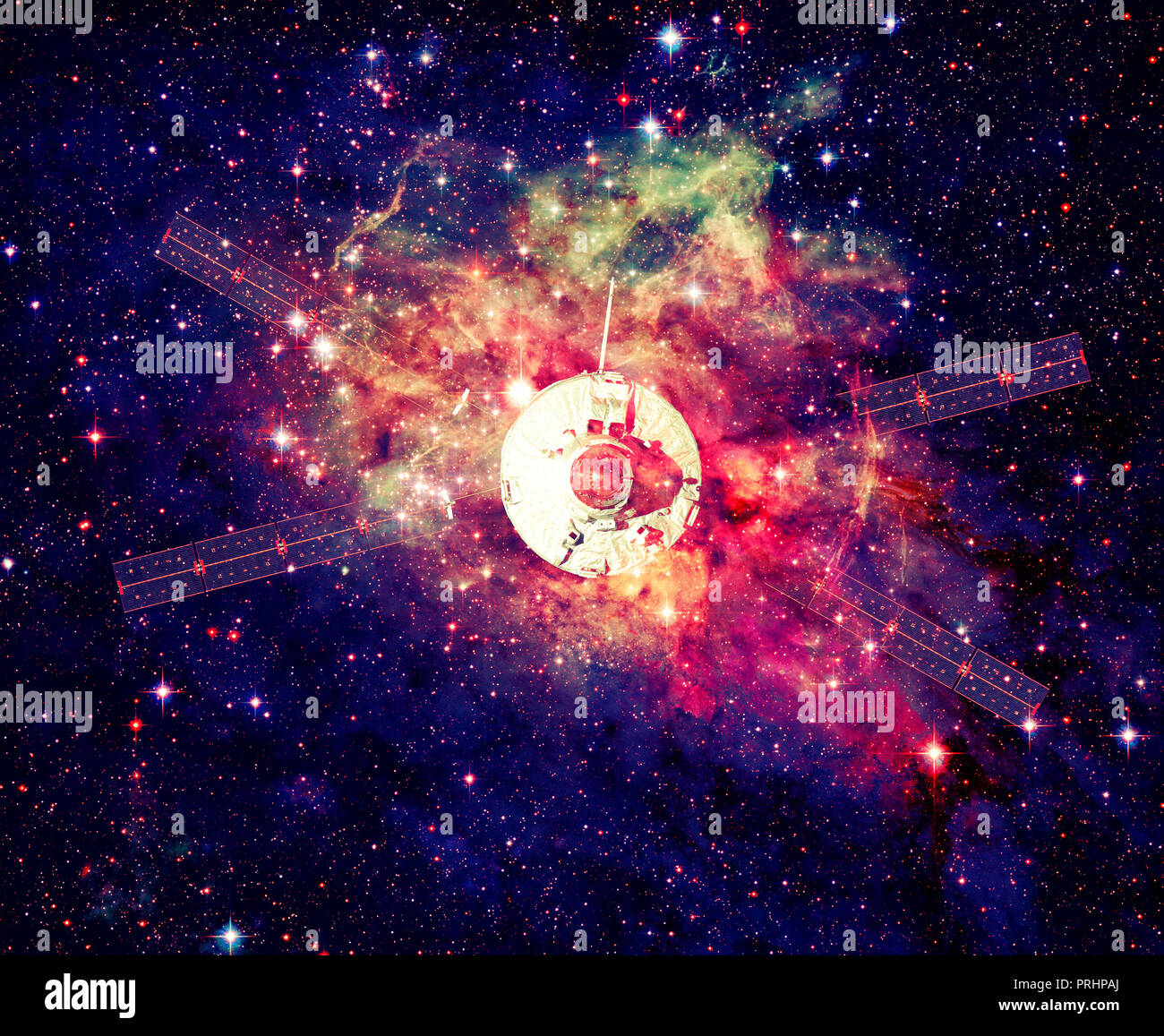 Spaceship in a nebula. Elements of this image furnished by NASA Stock ...