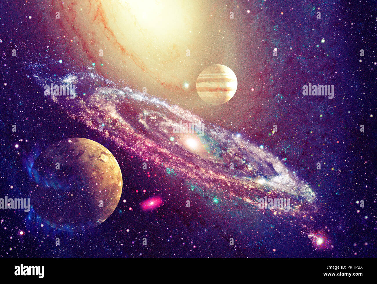 Spiral galaxy and planet in outer space. Elements of this image ...