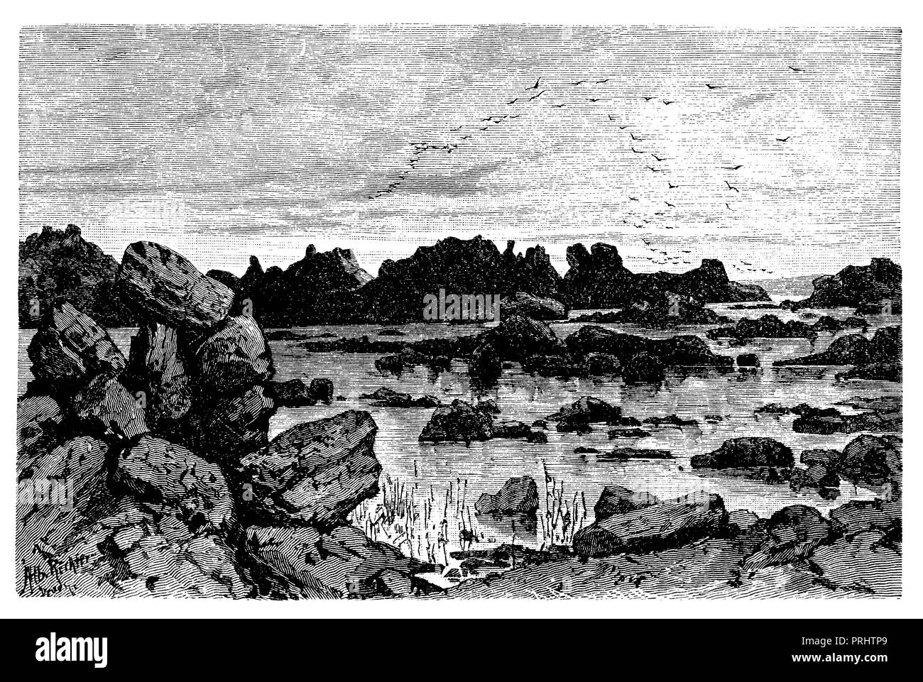 The Nile at Syene (Aswan). First cataract, Albert Richter Stock Photo ...