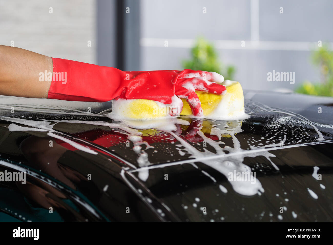 washing the roof of the car with sponge Stock Photo - Alamy