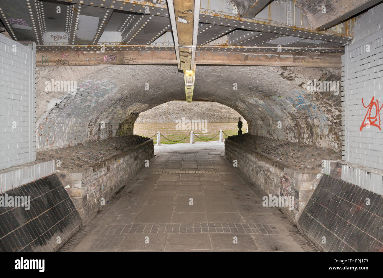 Underside of former arched bridge over canal now used as pedestrian ...