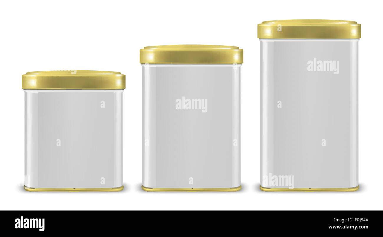 Vector realistic 3d white blank metal aluminium tin can containers with ...